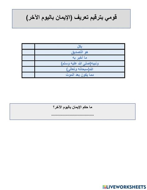 ورقة عمل الإيمان باليوم الآخر 3912026 Alanoud2244