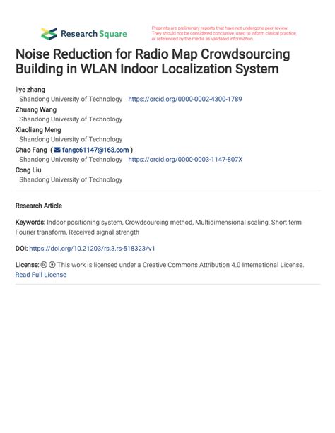 Pdf Noise Reduction For Radio Map Crowdsourcing Building In Wlan Indoor Localization System