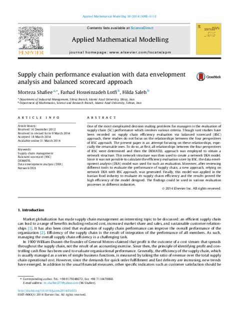 Pdf Supply Chain Performance Evaluation With Data Envelopment Analysis And Balanced Scorecard