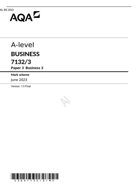 Aqa A Level Business Paper 3 7132 3 Business 3 Mark Scheme June 2023