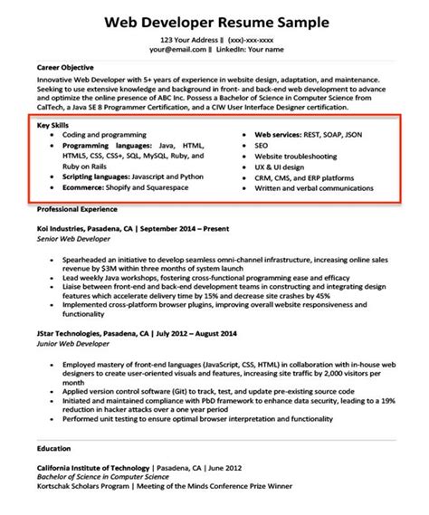 resume format skills section resume template