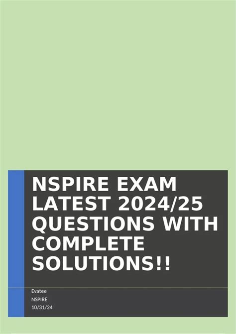 Nspire Exam Latest 2024 25 Questions With Complete Solutions Nspire Stuvia Us