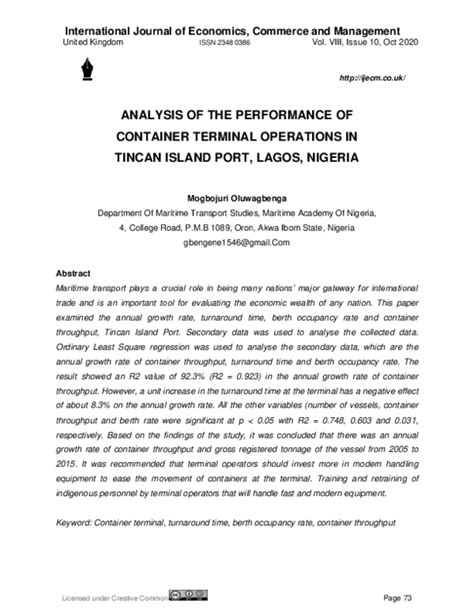 Pdf Analysis Of The Performance Of Container Terminal Operations In