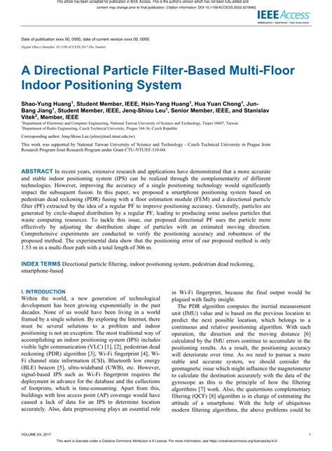 PDF A Directional Particle Filter Based Multi Floor Indoor Positioning System