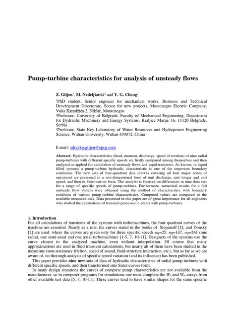 pump turbine characteristics for analysis of unsteady flows pdf