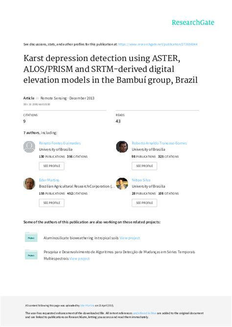 Pdf Karst Depression Detection Using Aster Alos Prism And Srtm Derived Digital Elevation