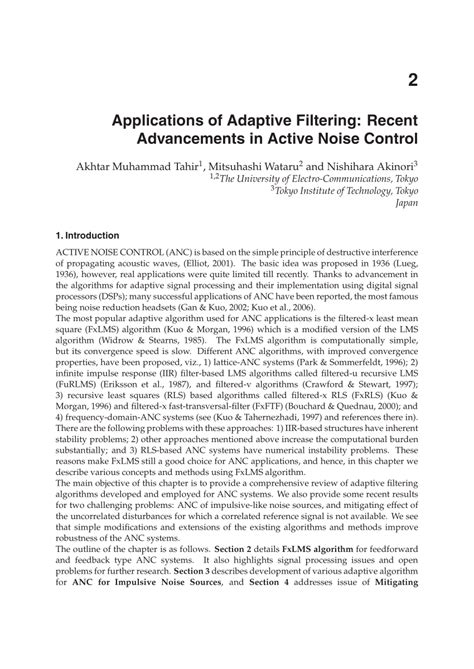 Pdf Applications Of Adaptive Filtering Recent Advancements In Active Noise Control