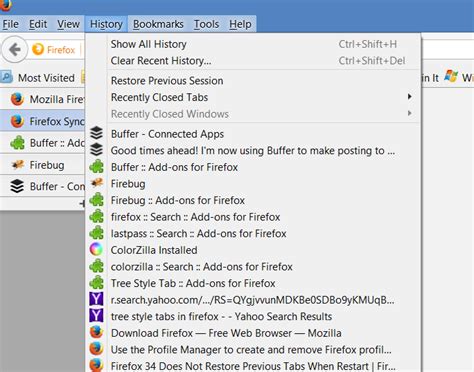 Restoring Firefox Previous Session