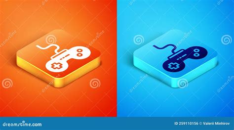 Isometric Gamepad Icon Isolated On Orange And Blue Background Game Controller Stock
