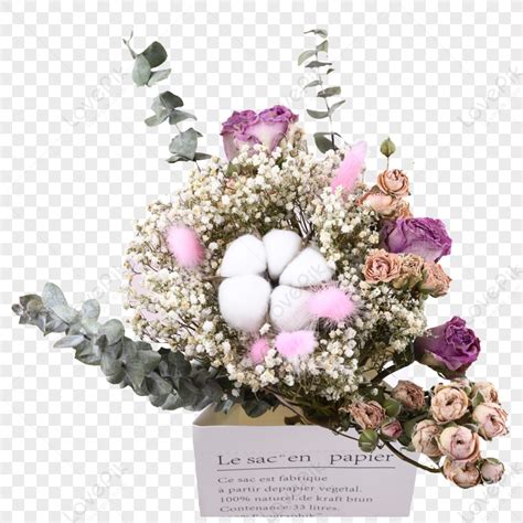 말린 꽃과 흰 종이 봉지분홍배너조화 Png 일러스트 무료 다운로드 Lovepik