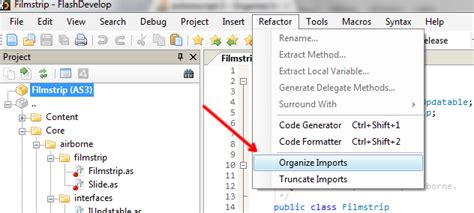 actionscript 3 organize imports of entire project using flashdevelop