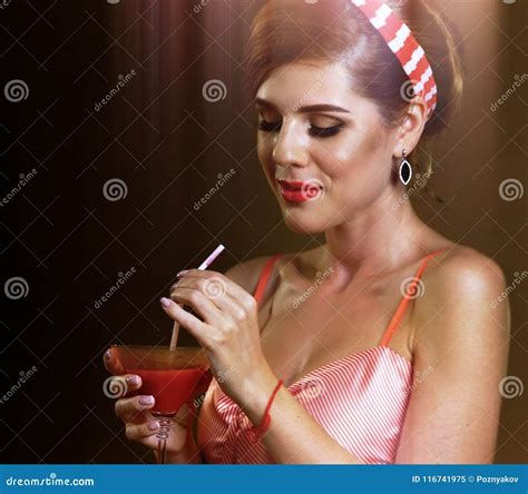 Pin Up Girl Drink Bloody Mary Cocktail Pin Up Retro Female Style