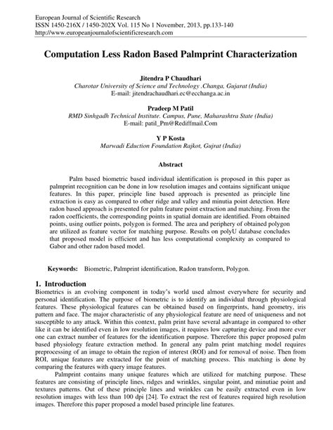 Pdf Computation Less Radon Based Palmprint Characterization