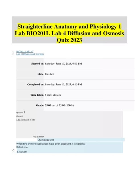 Straighterline Anatomy And Physiology Lab BIO L Lab Diffusion And Osmosis Quiz And Answers