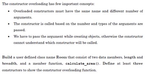 Solved The Constructor Overloading Has Few Important