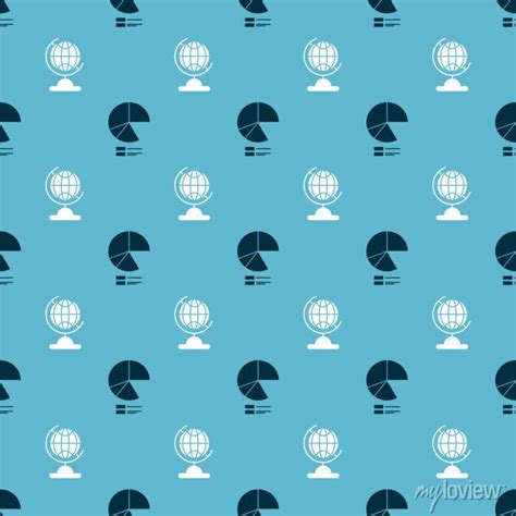 Set Pie Chart Infographic And Earth Globe On Seamless Pattern Posters For The Wall • Posters