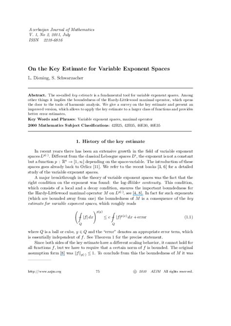 Pdf On The Key Estimate For Variable Exponent Spaces Lars Diening