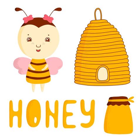 Premium Vector Vector Set With Cute Friendly Bee Hive Jar And