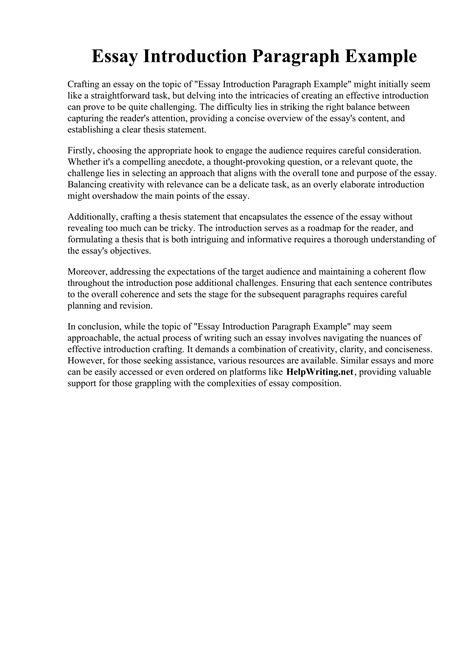 Essay Introduction Paragraph Example How To Write An Introduction Paragraph For An Essay