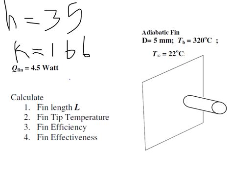 Solved H35 К 1 Adiabatic Fin D 5 Mm Tb 320°c To
