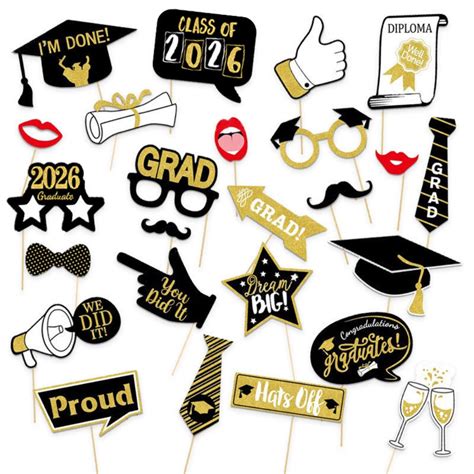 25pcs Party Supplies Black Graduation Photo Props Class Of 2026