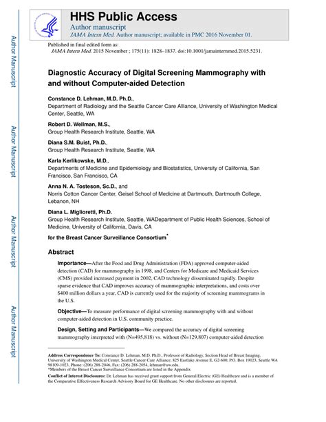 Pdf Diagnostic Accuracy Of Digital Screening Mammography With And Without Computer Aided Detection