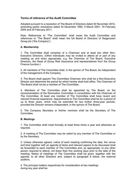 Terms Of Reference Of The Audit Committee Stagecoach Group
