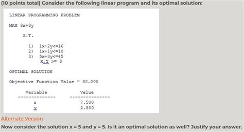 Solved 10 Points Total Consider The Following Linear