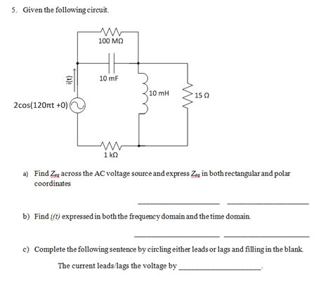 given the following circuit find z eq across the ac