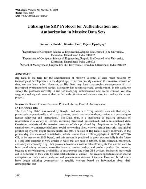 PDF Utilizing The SRP Protocol For Authentication And Authorization In Massive Data Sets