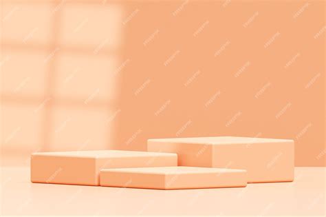 제품 배치를 위한 밝은 받침대 무대 제품 디스플레이 배경 3d 그림 빈 디스플레이 장면 프레젠테이션이 있는 베이지색 큐브 연단 무료 사진