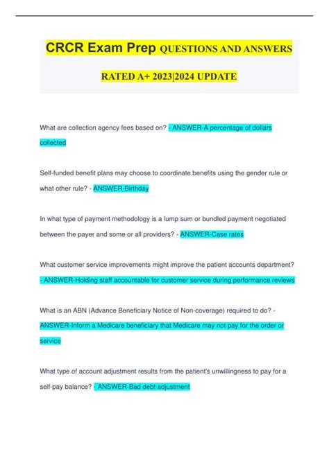 CRCR Exam Prep QUESTIONS AND ANSWERS RATED A UPDATE CRCR Certified Revenue Cycle