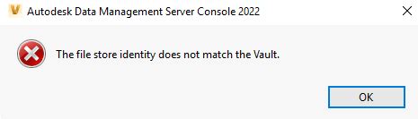 附着 Vault 数据库时显示文件存储标识与 Vault 不匹配