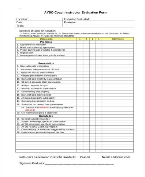 Instructor Employee Evaluation Form