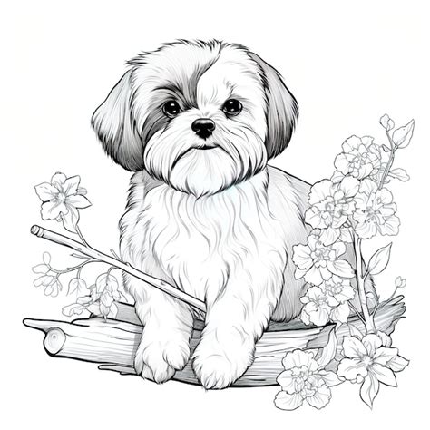 Livro De Colorir Para Adultos Shih Tzu Com Osso De Cachorro Vetor Premium