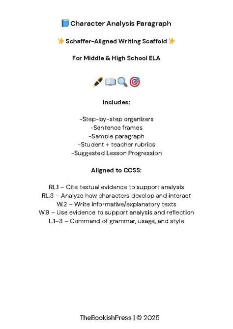 Character Analysis Paragraph Schaffer Aligned Writing Scaffold Ms And Hs