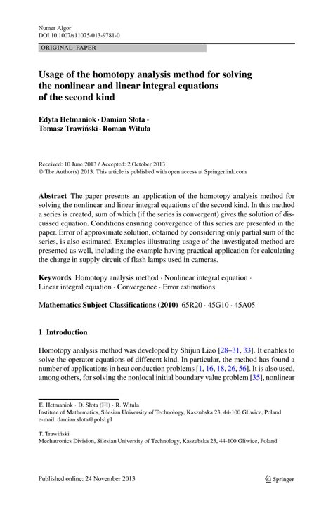 Pdf Usage Of The Homotopy Analysis Method For Solving The Nonlinear And Linear Integral
