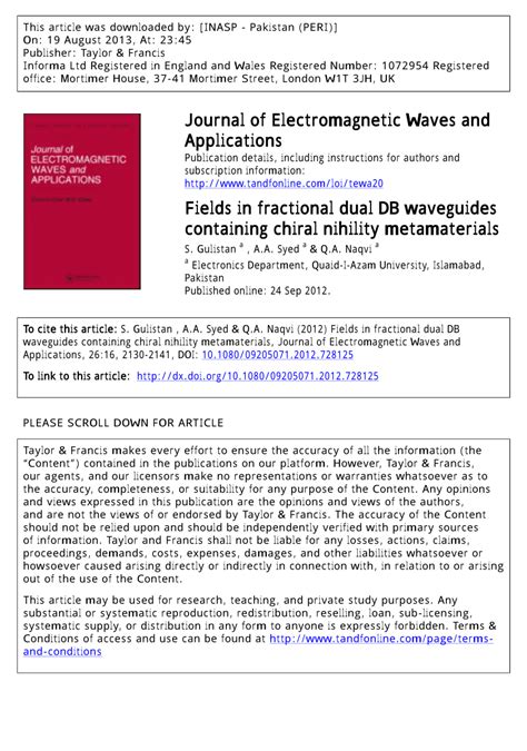 Pdf Fields In Fractional Dual Db Waveguides Containing Chiral Nihility Metamaterials