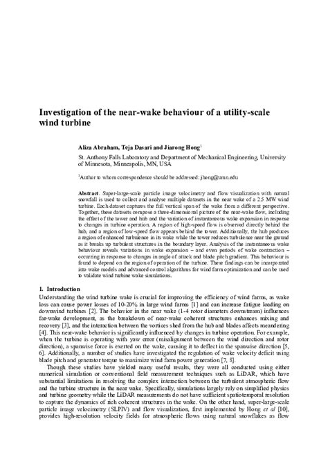 Pdf Near Wake Behaviour Of A Utility Scale Wind Turbine