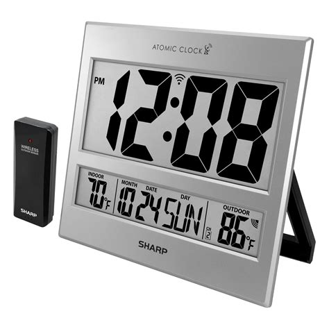 Lff Atomic Clock Digital Wall Clock With Indoor And Outdoor Temperature