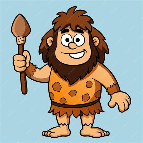 Premium Vector A Cartoon Of A Caveman With A Large Wooden Stick
