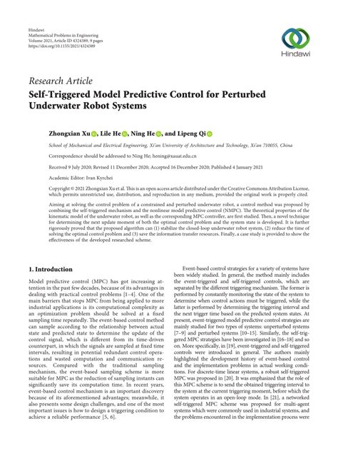 Pdf Self Triggered Model Predictive Control For Perturbed Underwater Robot Systems