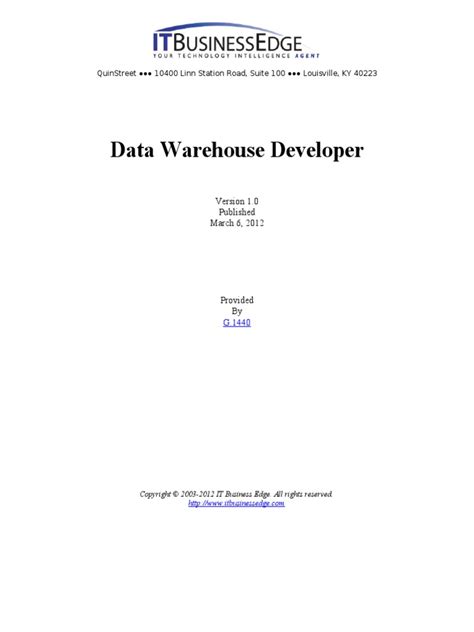 Data Warehouse Developer Pdf Data Information Technology Management