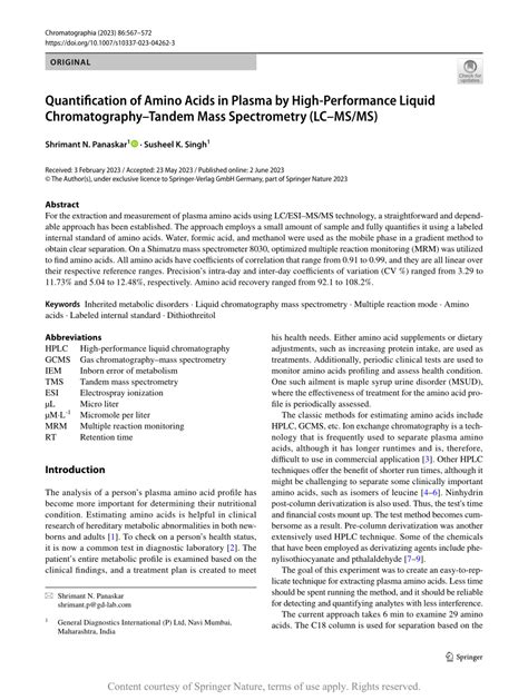 Quantification Of Amino Acids In Plasma By High Performance Liquid Chromatography Tandem Mass