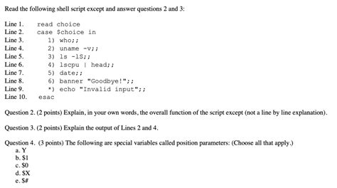 Solved Read The Following Shell Script Except And Answer