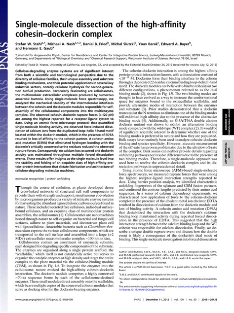Pdf Single Molecule Dissection Of The High Affinity Cohesin Dockerin Complex