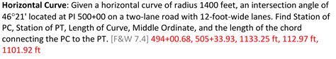 Solved Horizontal Curve Given A Horizontal Curve Of Radius Chegg