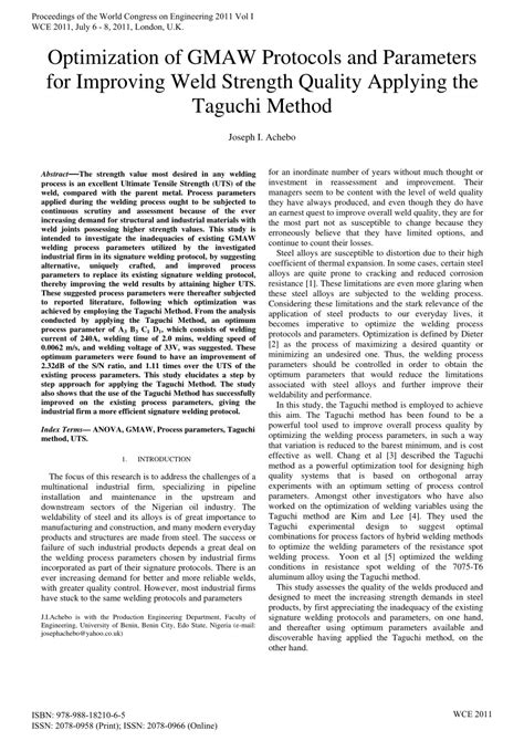 Pdf Optimization Of Gmaw Protocols And Parameters For Improving Weld Strength Quality Applying