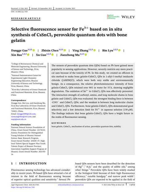 Selective Fluorescence Sensor For Fe Based On In Situ Synthesis Of