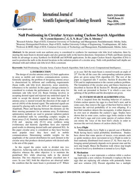 Pdf Null Positioning In Circular Arrays Using Cuckoo Search Algorithm